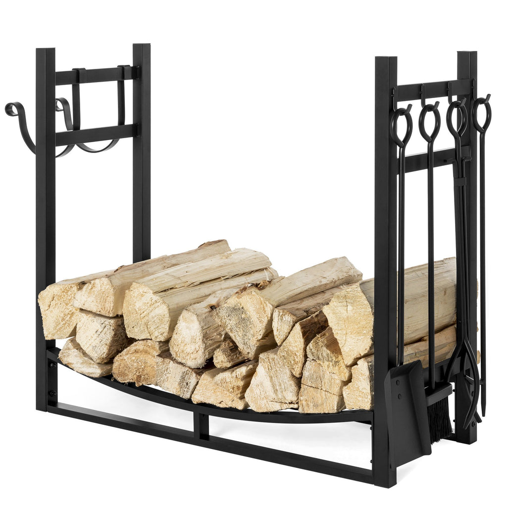 Firewood Log Storage Rack Accessory w/ Kindling Holder - Black – Clover ...